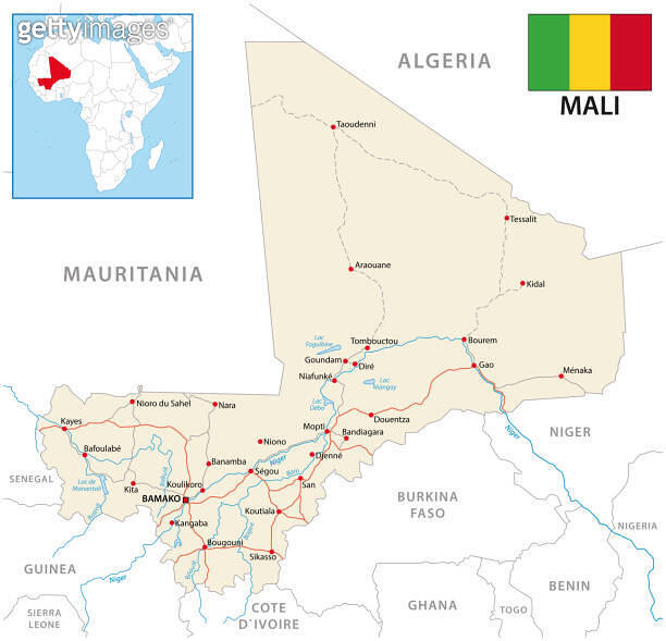 vector road map of the Republic of Mali with flag (1272932156) 일러스트, 무료 ...
