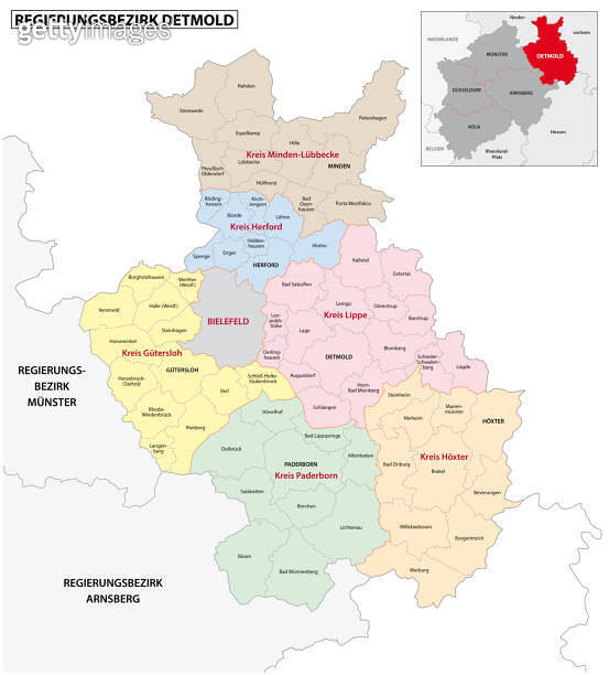 administrative vector map of the Detmold region in German language ...