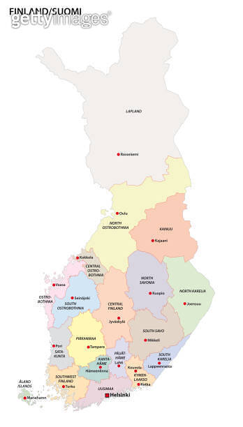 administrative and political vector map of the 19 regions of Finland ...