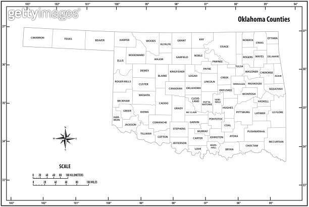 oklahoma state outline administrative and political vector map in black ...