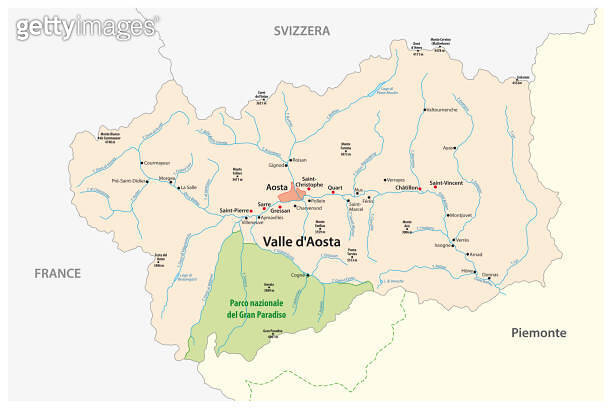 vector map of the autonomous Italian region of Aosta Valley, Italy ...