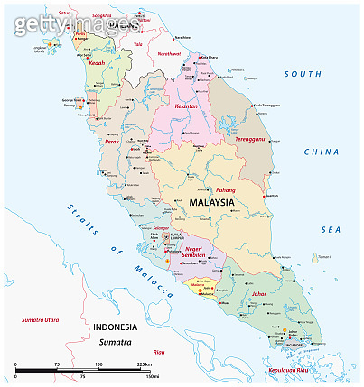 administrative structure vector map of the Malay Peninsula, Malaysia ...
