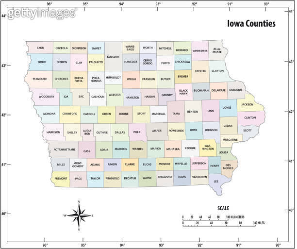 Iowa state outline administrative and political vector map in color ...