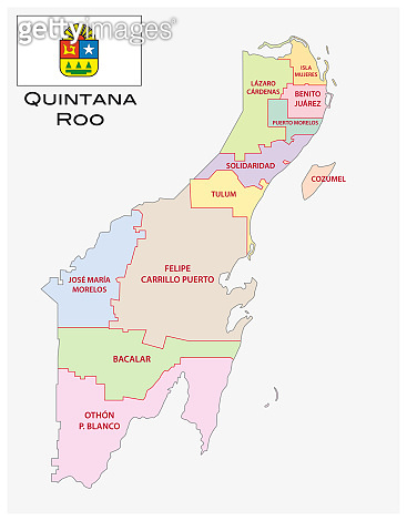 Quintana Roo, administrative and political vector map with flag, mexico ...