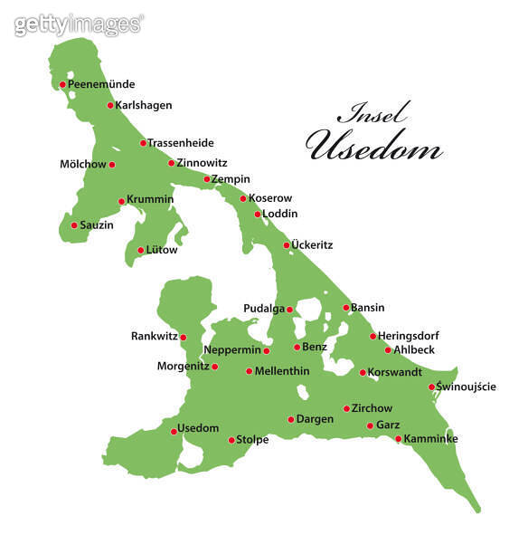 Vector map of the Baltic Sea island of Usedom, Germany, Poland ...