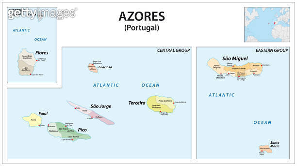 administrative vector map of the Portuguese archipelago Azores in the ...