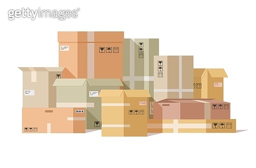 Cardboard boxes stacked. Carton box, pile fragile parcels. Warehouse ...