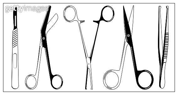 Vector illustration with outlines of Surgical Instrument. Scalpel ...