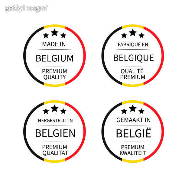 Made in Belgium labels (in English, French, Dutch and German languages ...