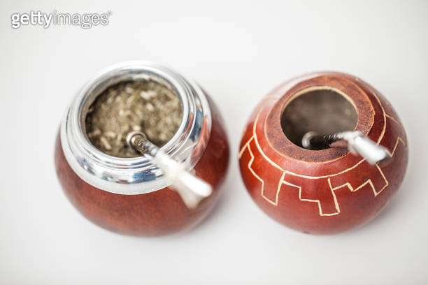 Two Calabash Gourd with Bombilla Stick One is Full of Yerba Mate Tea ...
