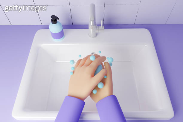 Washing hands with soap. Personal hygiene. Disinfection, skin care. 3d ...