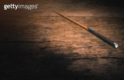 Magic wand on wooden table, Magic wand Wizard tool on vintage wooden ...