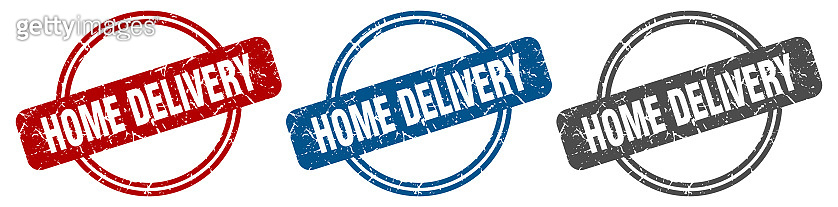 home delivery stamp. home delivery sign. home delivery label set ...