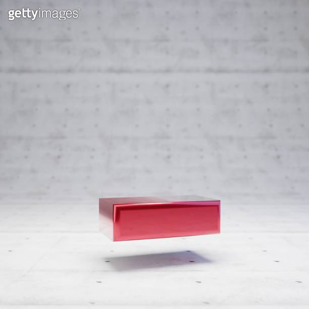 Red dash symbol. Metallic red color character isolated on concrete ...