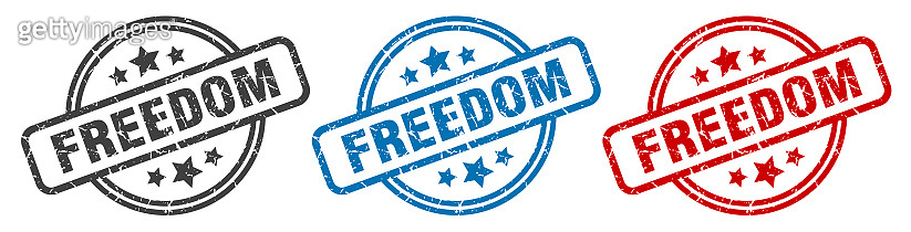 freedom stamp. freedom round isolated sign. freedom label set ...