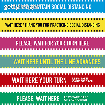Please, Wait here. Set of floor bands to maintain social distance in ...