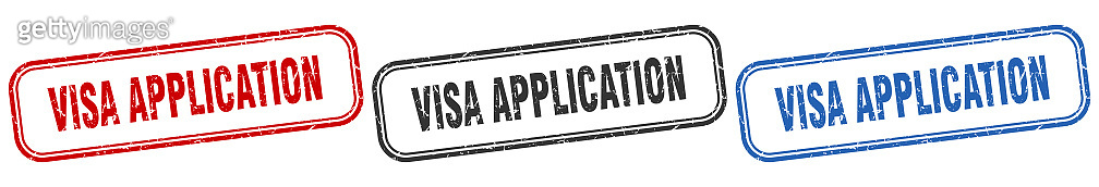 visa application square isolated sign set. visa application stamp ...