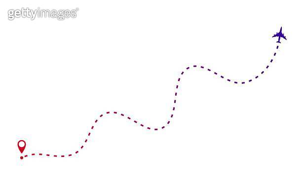 Airplane route, dashed line trace and plane route isolated on white ...