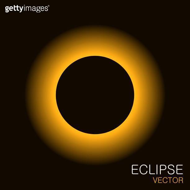 Total eclipse of the sun with yellow light rays in the dark sky. Solar ...