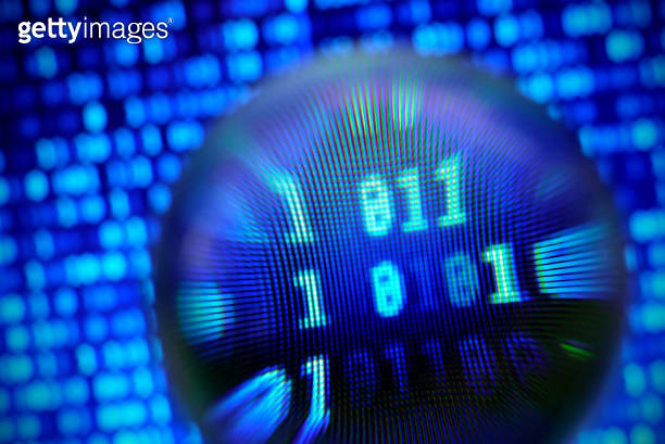 Blurry background with an abstract blur circle with a binary code ...