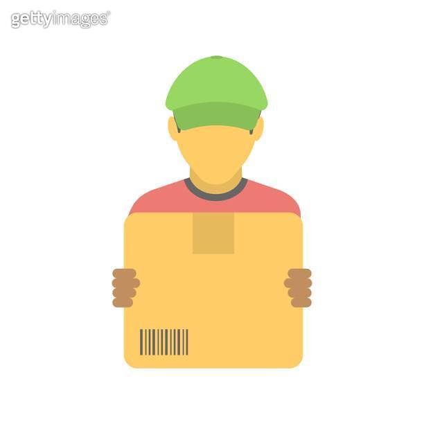 Package delivery man icon in flat design style. Courier sign ...