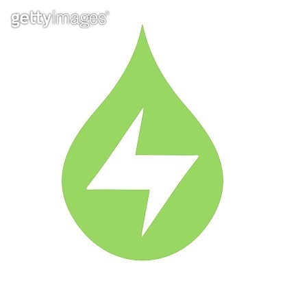 Water drops with energy sign. Renewable hydro power energy symbol. Flat ...