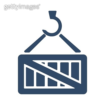 Container hanging on crane hook icon. Cargo shipping sign. Flat design ...
