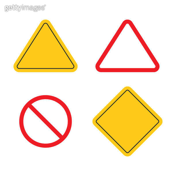 Road sign shapes. Circle, square, triangle, road signs. Yellow, and ...