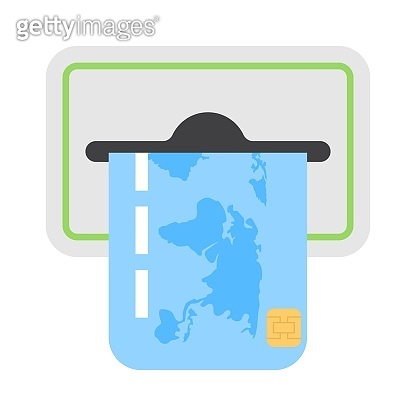 ATM credit or debit card slot icon in flat style. Inserting plastic ...