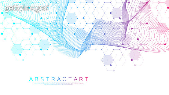 Technology abstract lines and dots connect background with hexagons ...