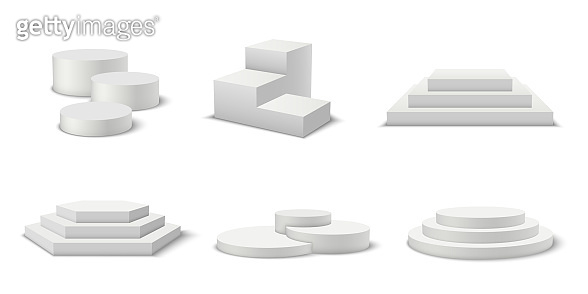 Sport podiums with round, rectangular steps realistic set. Pedestals ...