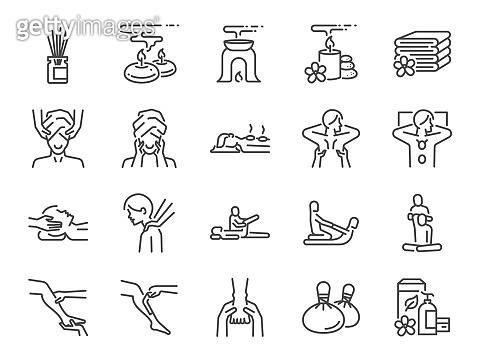 Spa line icon set. Included icons as relax, relieve, sleep, sound ...