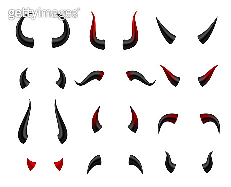 Horns of devil, bull, cow, buffalo realistic set. Costume accessories ...
