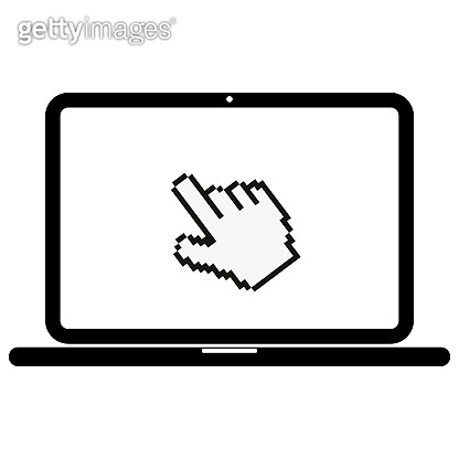 Laptop with pointer or cursor icon isolated. Notebook screen template ...