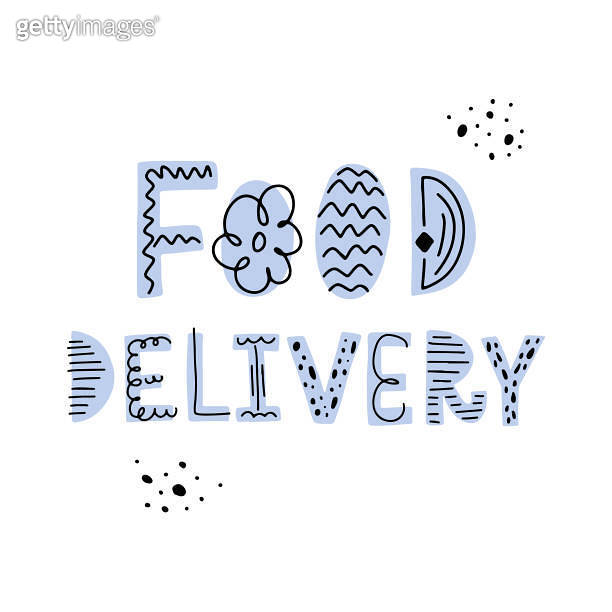 Vector lettering of Food delivery. Cute doodling letters isolated on ...