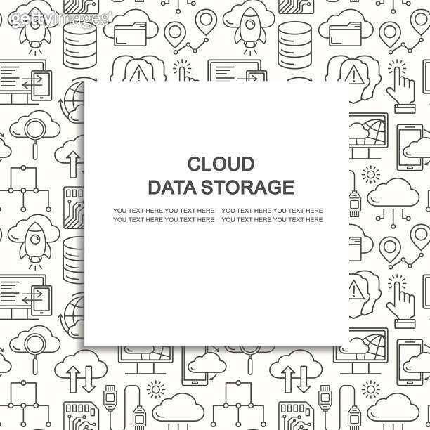 Cloud data storage seamless pattern with line style icons. Database background, information ...