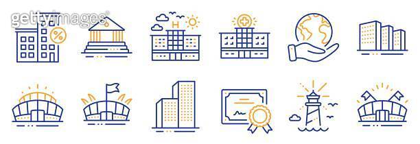 Set of Buildings icons, such as Loan house, Arena stadium, Arena ...
