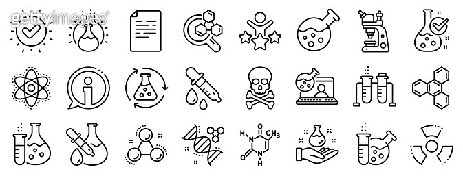 Chemistry lab line icons. Chemical formula, Microscope and Medical ...