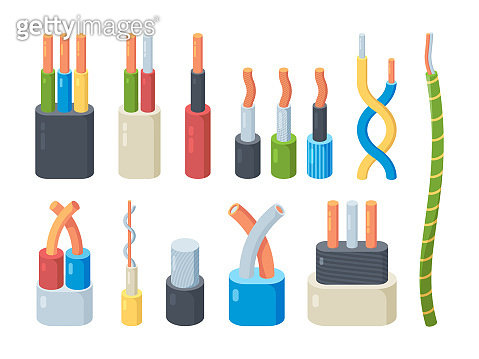 Electric cable color set. Copper and aluminum power connection voltage ...