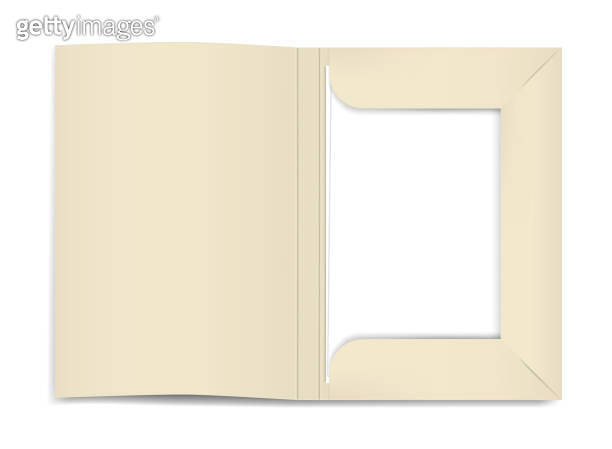 Open cardboard file folder with white blank paper sheets inside, realistic vector mockup 이미지 ...