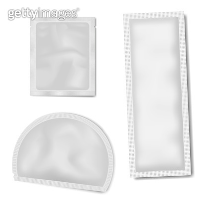 Blank white sachet packet - different shape set, realistic vector ...