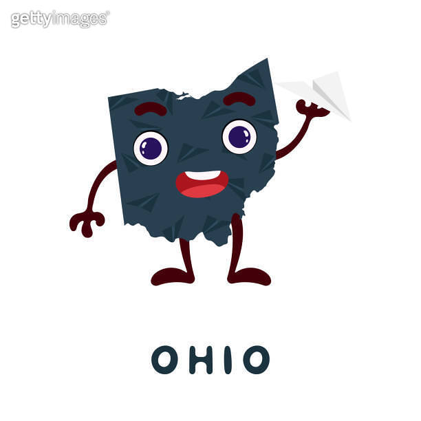 Cute cartoon Ohio state character clipart. Illustrated map of state of ...
