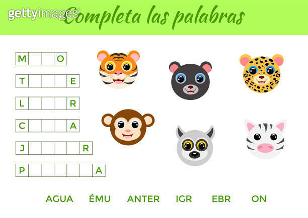 Completa las palabras - Complete the words, write missing letters ...