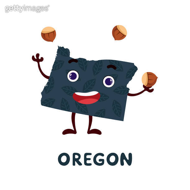 Cute cartoon Oregon state character clipart. Illustrated map of state ...