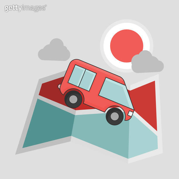 Red delivery van on map. Concept of delivery service. (1272915390) - 게티 ...