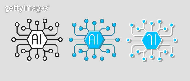 Artificial Intelligence AI icon set in different style. Flat style ...