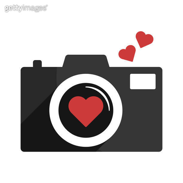 Camera and heart sign. Flat style. Isolated. 이미지 (1244931264) - 게티이미지뱅크