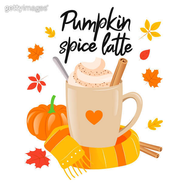 Pumpkin Spice Latte Sign With Black Lettering Text And Coffee Cup. Cosy ...