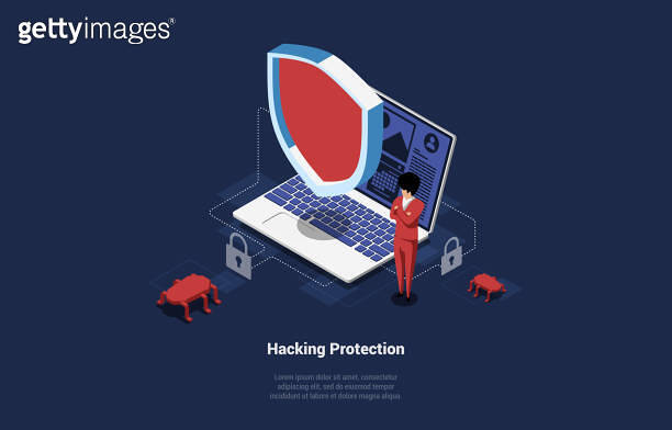 3d Isometric Composition With Hacking Protection Concept. Vector ...
