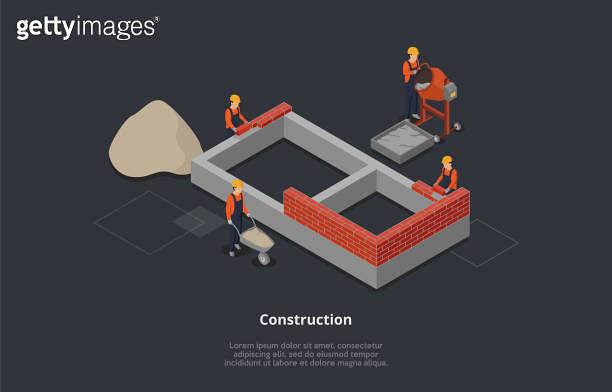 Construction Concept. Workers Work In Team In Protective Uniform And ...